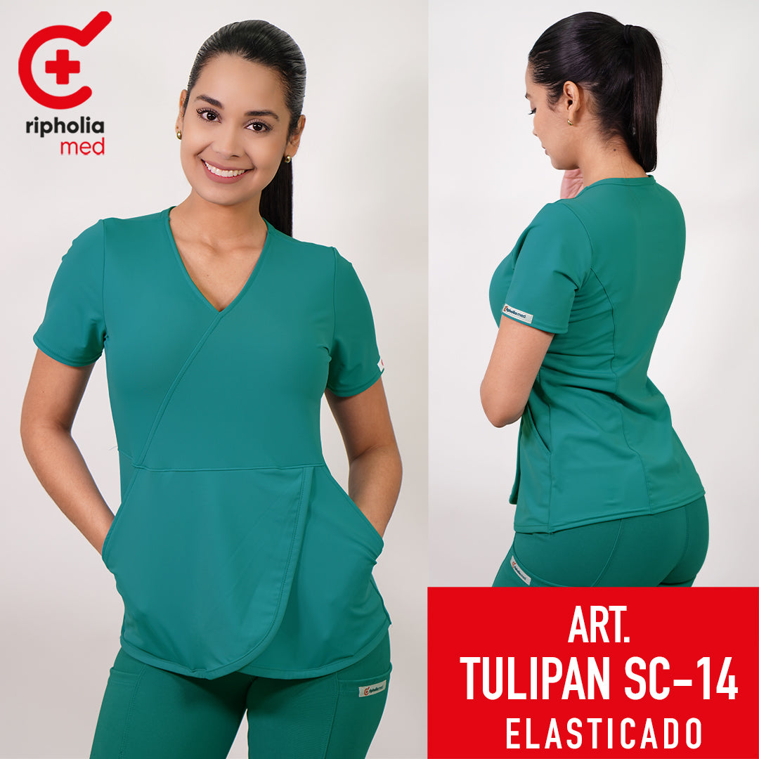 Delantal Elasticado Tulipán Verde Turquesa – Mundo Clinico Acuarela